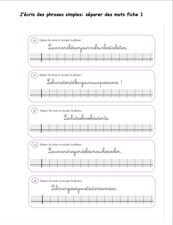 écrire une phrase simple fiche 2