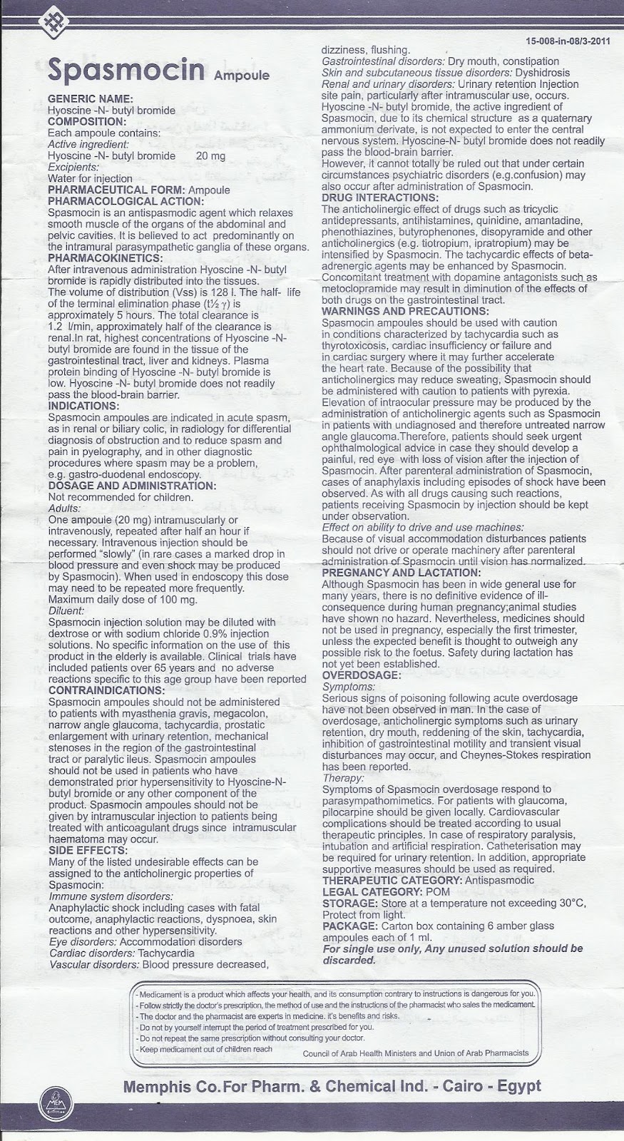 Drug Pamphlet: Spasmocin