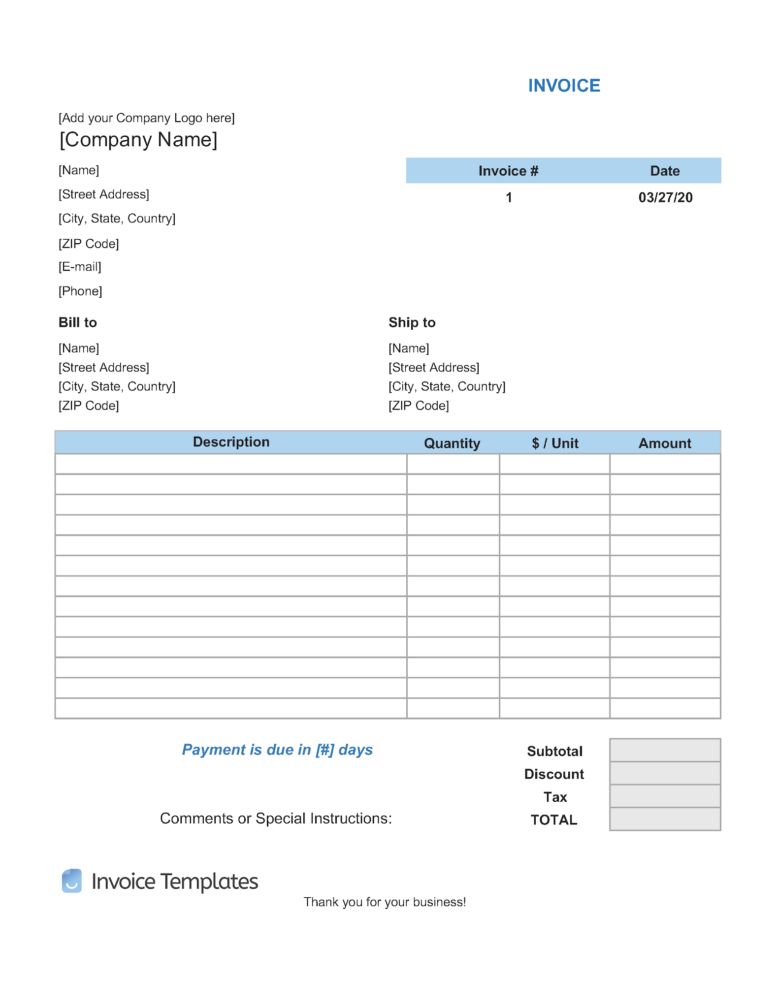 Dummy Bill Format - Invoice Template