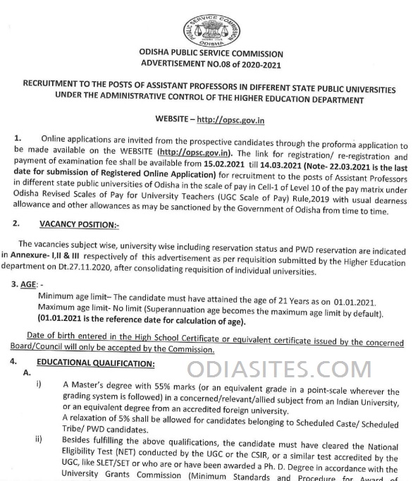 OPSC:Assistant Professor Recruitment 2021|504 Posts