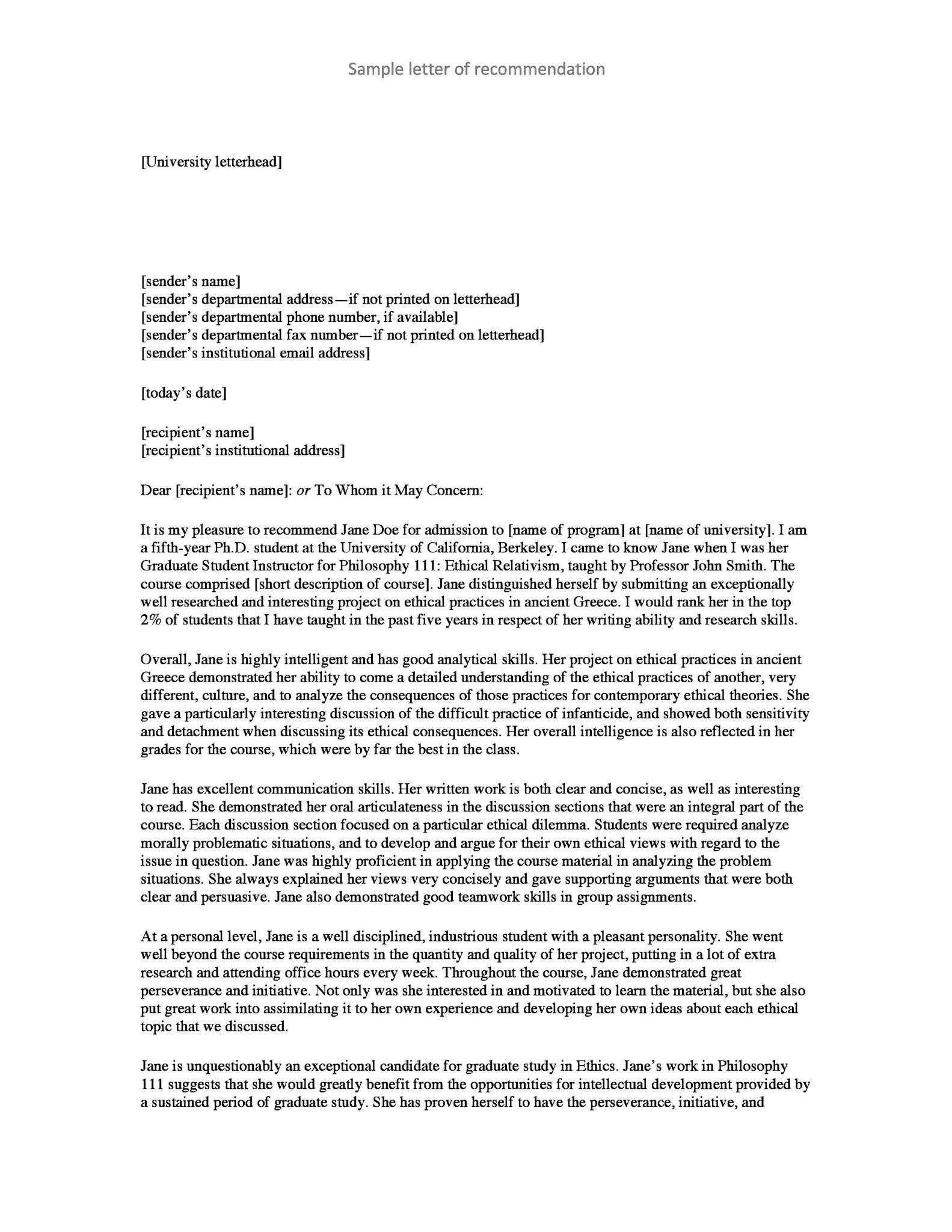 Letter Of Recommendation Template Word - Formal Letters Letter Of Recommendation Template Word - Formal Letters
