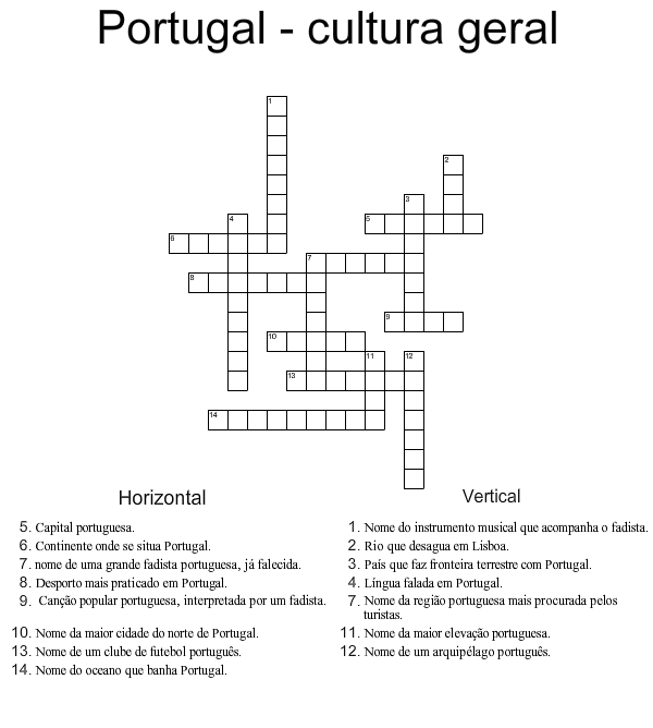 Central Didática: Portugal - palavras cruzadas
