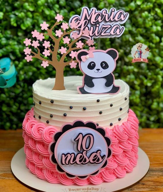 Topo de bolo panda rosa para editar e imprimir grátis - Festa Free