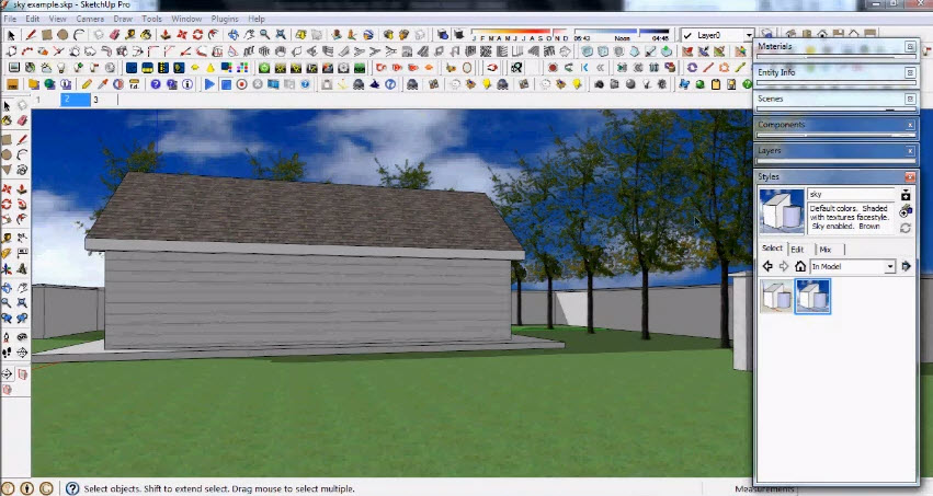 How to create a sky background in the Sky Style Sketchup. | Drawing and ...