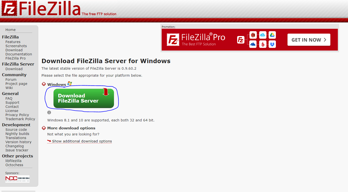 Filezilla Server en Windows 10
