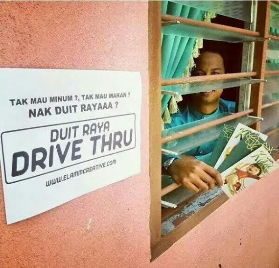 Gambar Raya Kelakar | Duit Raya Drive Thru ~ Cikgu Norazimah