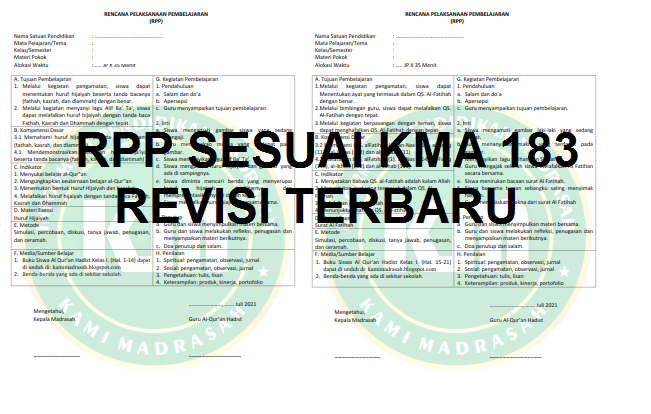 RPP SKI MI Kelas 1 2 3 4 5 6 Tahun 2021 KMA 183 - Informasi Data Pendidikan
