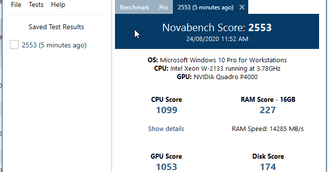 Benchmarking Results using Novabench program