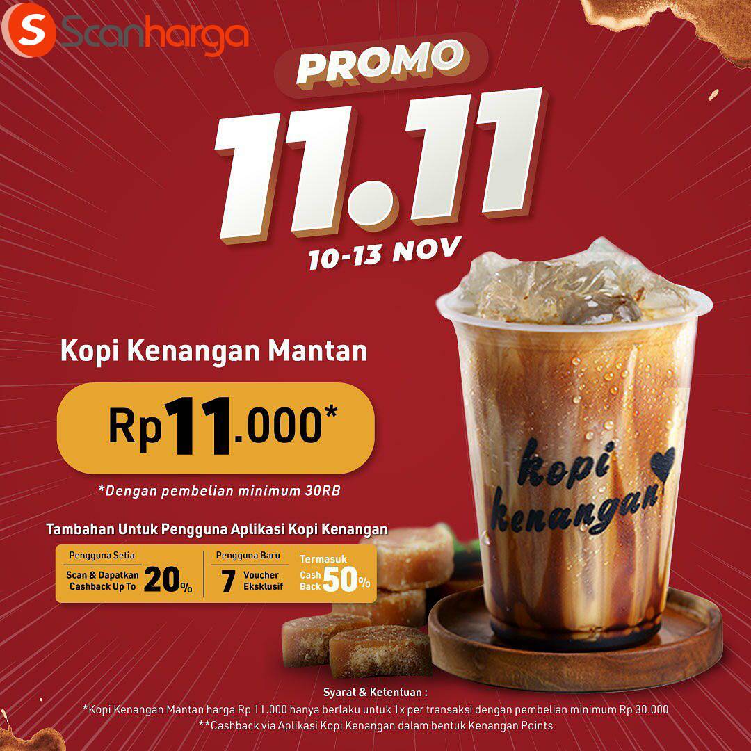 Promo Kopi Kenangan Flash Sale 11.11: harga spesial kopi kenangan mantan hanya Rp 11.000 - scanharga