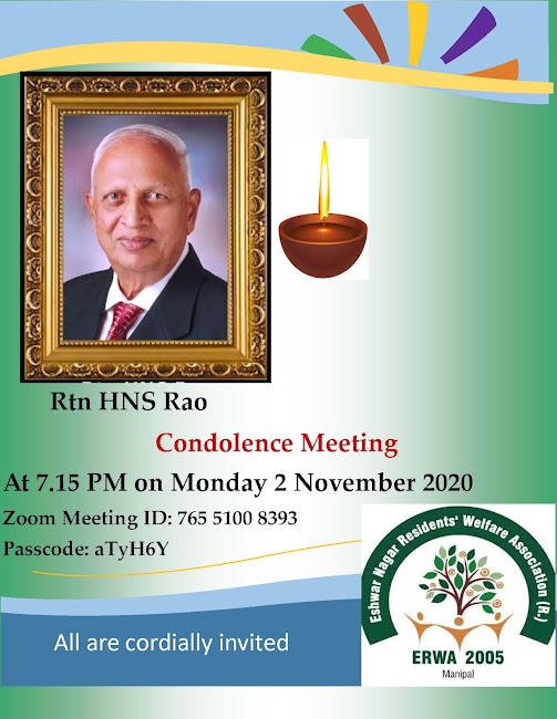 Eshwar Nagar Residents' Welfare Association: Condolence Meeting on 2-11 ...