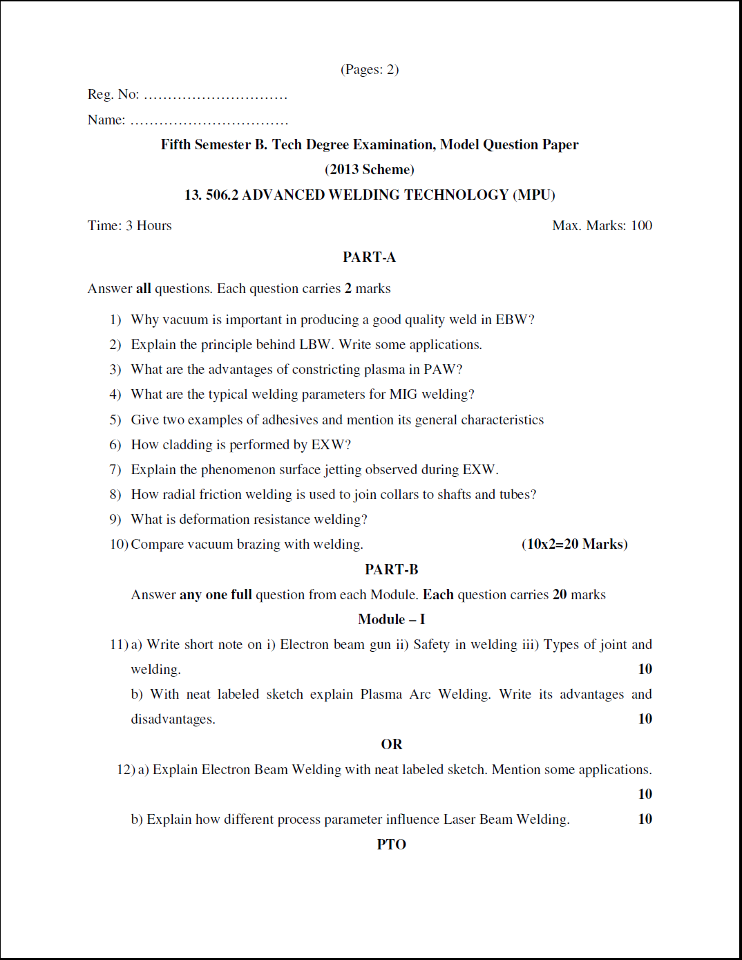 Kerala University B.Tech Advanced Welding Technology ( MPU ) 2016 ...