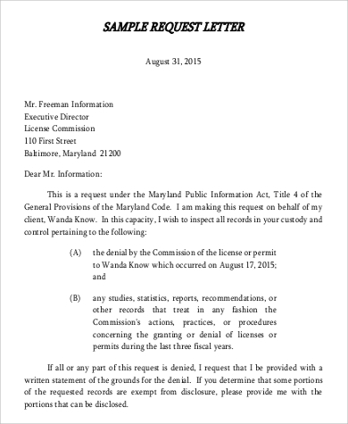 Personal Request Letter Format - Birthday Letter