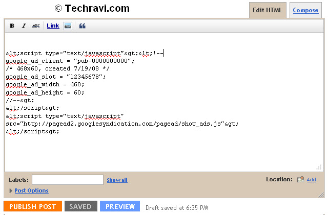 How to parse HTML and adsense codes in blogger ~ Techravi