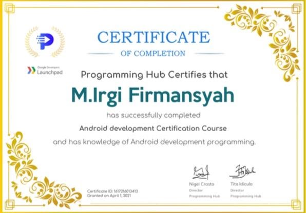 Mendapatkan sertifikat Gratis Dari Programming Hub