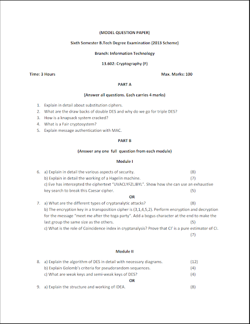 Kerala University B Tech Cryptography ( F ) 2016 Question Paper ...