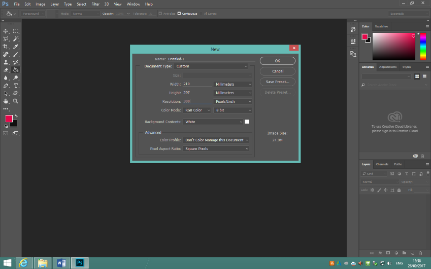 Introduction to Photoshop - Setting up a new document