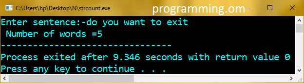 Program In C To Count The Words In Given Sentence Using User Define Function