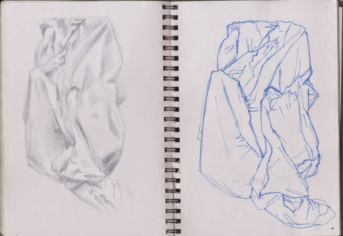 suburban sketches: Part 4 Exercise 1 - Drawing fabric using line and tone