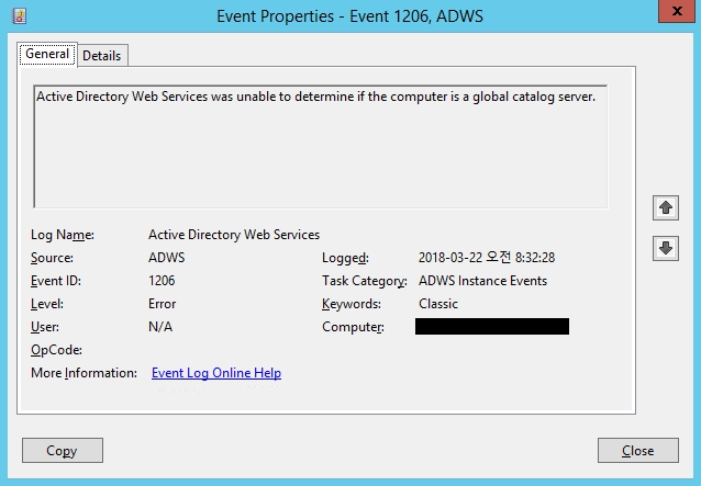 [EventViewer] Resolution for Event id 1206 ADWS 'Active Directory Web ...