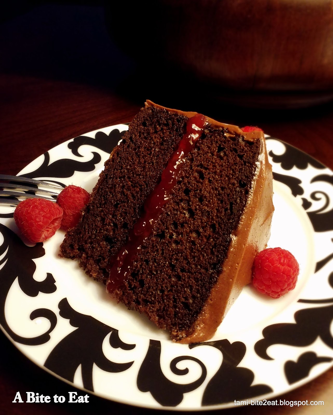 A Bite to Eat: Dark Chocolate Cake with Raspberry Filling