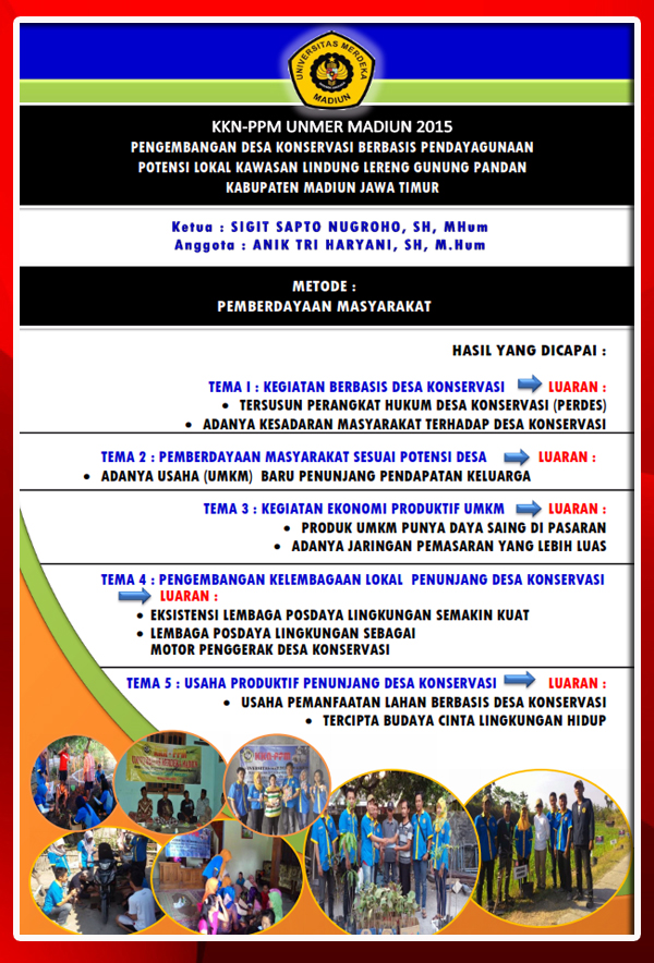KI DR SIGIT SAPTO NUGROHO: POSTER KKN-PPM DESA KONSERVASI UNMER MADIUN 2015