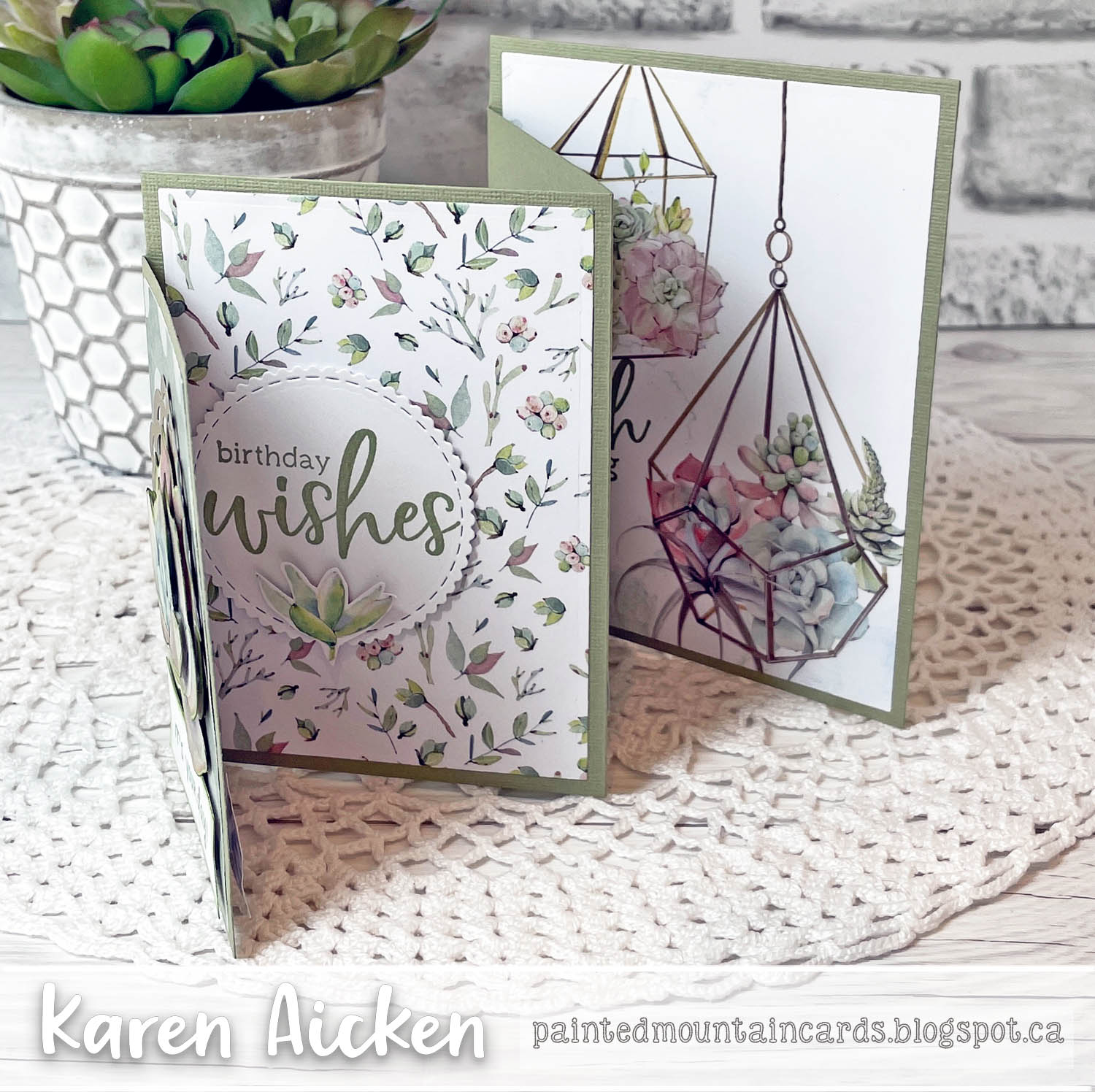 Painted Mountain Cards: Succulent Four Panel Fold Card