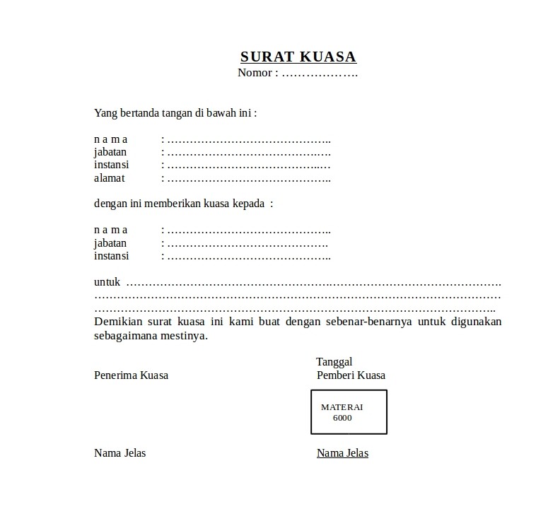 Contoh Surat Kuasa Sederhana Yang Mudah | Pusat Ebook Gratis