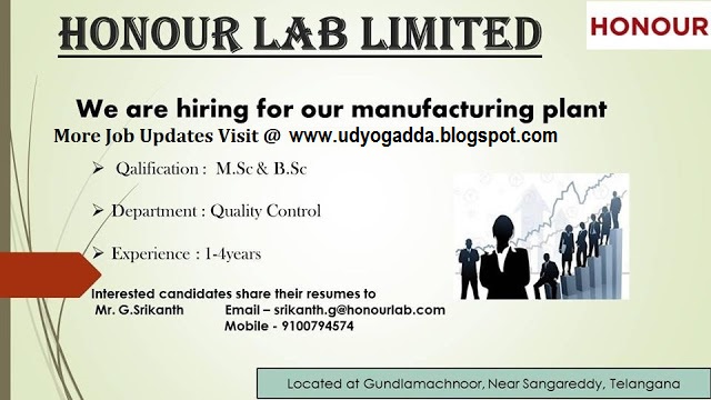 UDYOG ADDA: HONOUR LAB LIMITED - Urgent Openings in Quality Control