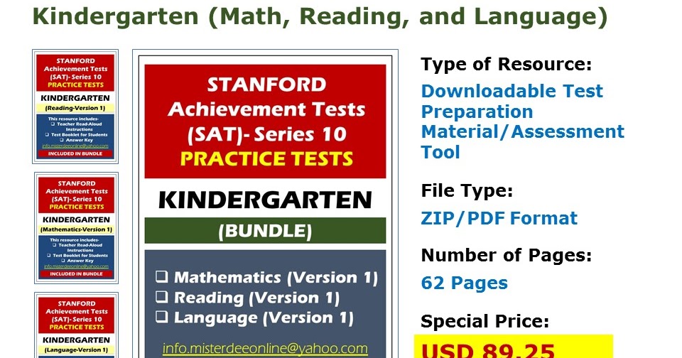 ONLINE SAT-10 Practice Tests for KG, Grade 1, and Grade 2: BUNDLE: SAT ...