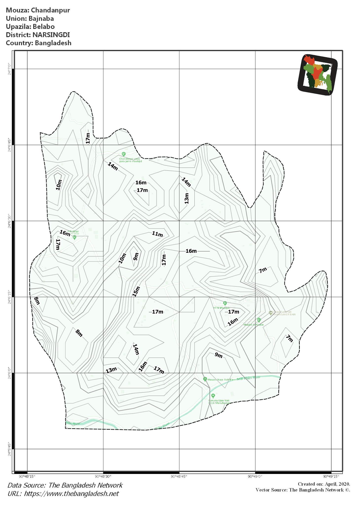 Map of Chandanpur Mouza, Belabo, Narsingdi
