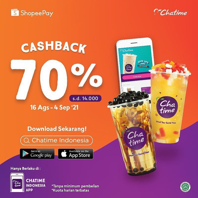 CHATIME Promo Cashback 70% – Khusus Transaksi pakai Shopeepay - scanharga