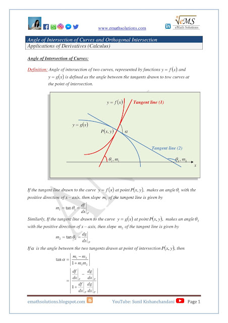 Angle of Intersection of Curves & Orthogonal Intersection (Application ...