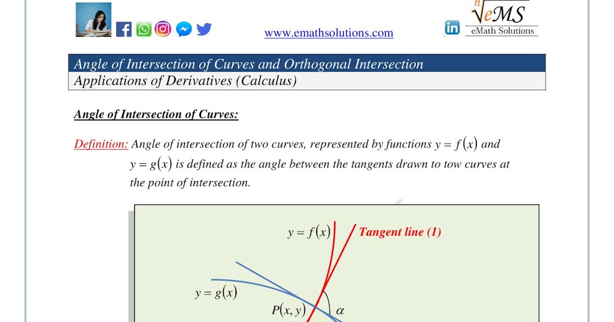 Angle of Intersection of Curves & Orthogonal Intersection (Application of Derivatives)