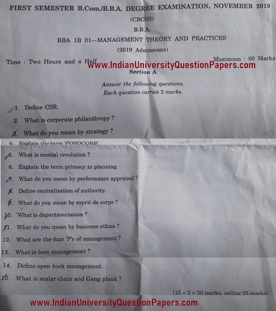 University of Calicut B.Com / BBA 1st Sem Management Theory and ...