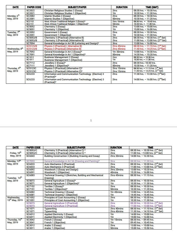WAEC releases 2019 MAY/JUNE WASSCE final timetable - Phreshnewsgh