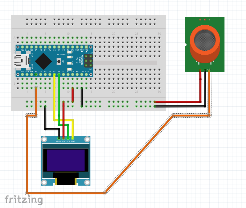 Arduino nano+Mq135+display oled 0.96" ssd1306 128x64