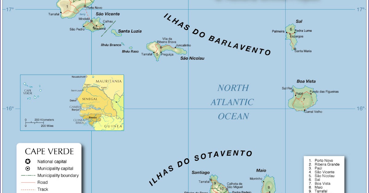 Kap Verde-øerne - Geographical Kort over Kap Verde ~ Klima Naturali™