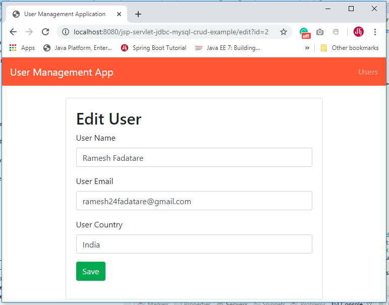 JSP Servlet JDBC MySQL CRUD Example Tutorial