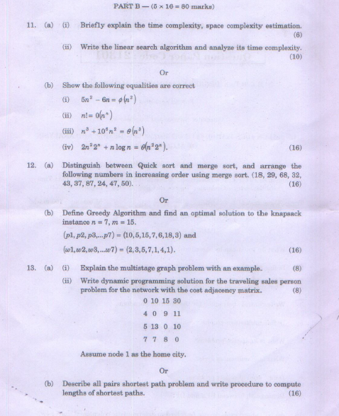 May June 2013 Cs2251 Design And Analysis Of Algorithms Be Cse Question Paper University