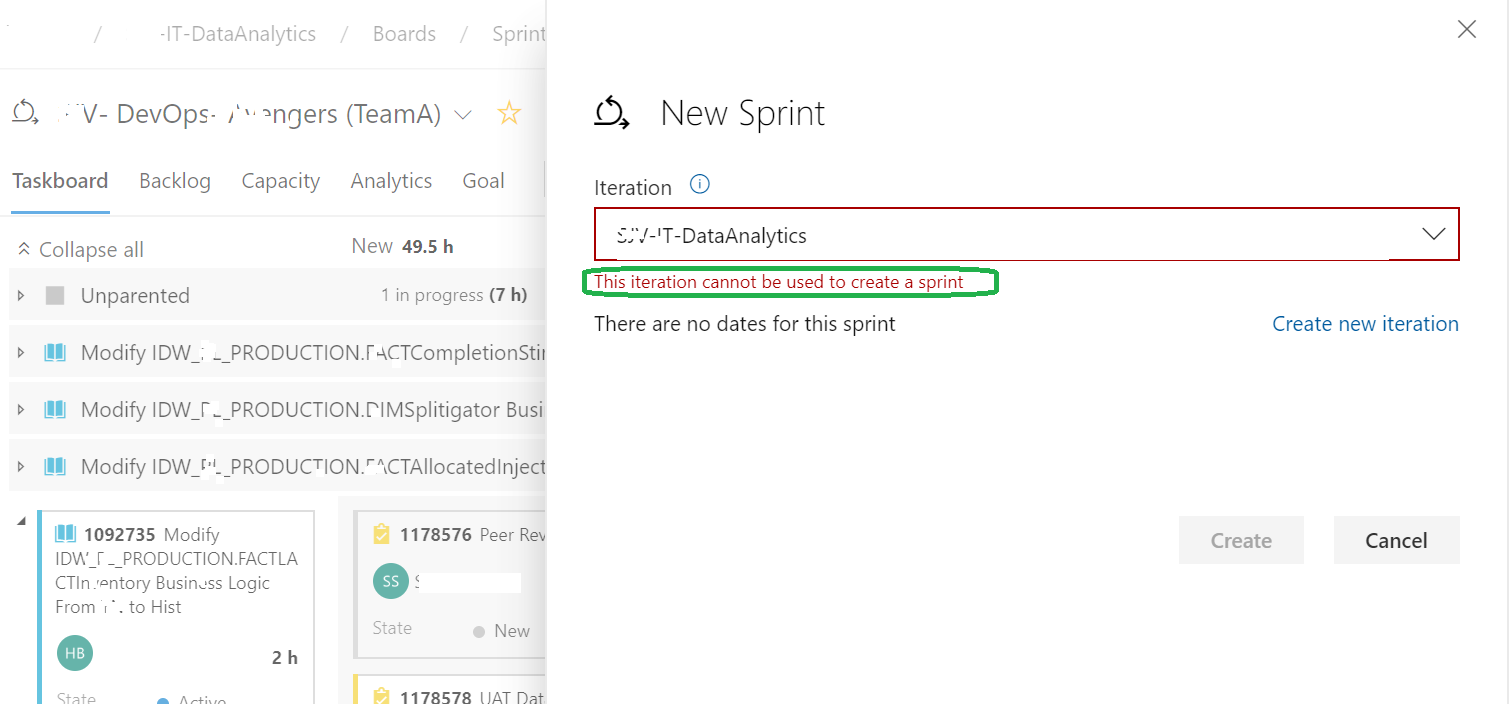 Azure DevOps error message - Iteration cannot be used to create sprint. Azure DevOps error message - Iteration cannot be used to create sprint.