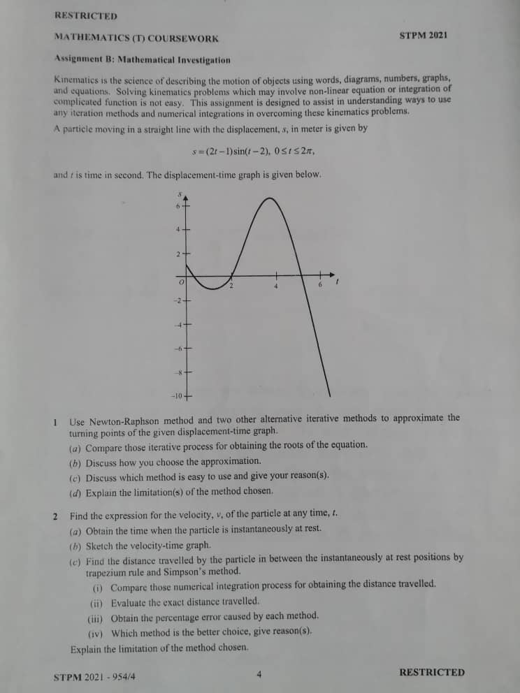 Pro A Tuition Centre: STPM Math T Coursework 2020-2021 (Semester 1, 2 & 3)