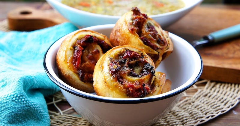 Roasted Red Peppers, Cheese, and Bacon Scrolls