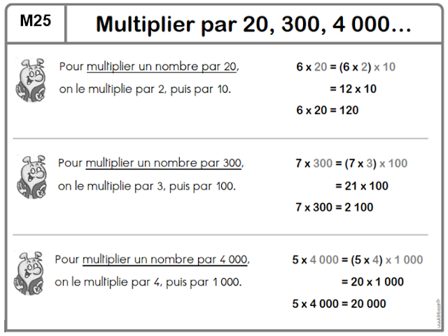 Ecole du Tambour: Maths M25 (CE2) - multiplier par 20, 300, 4 000...