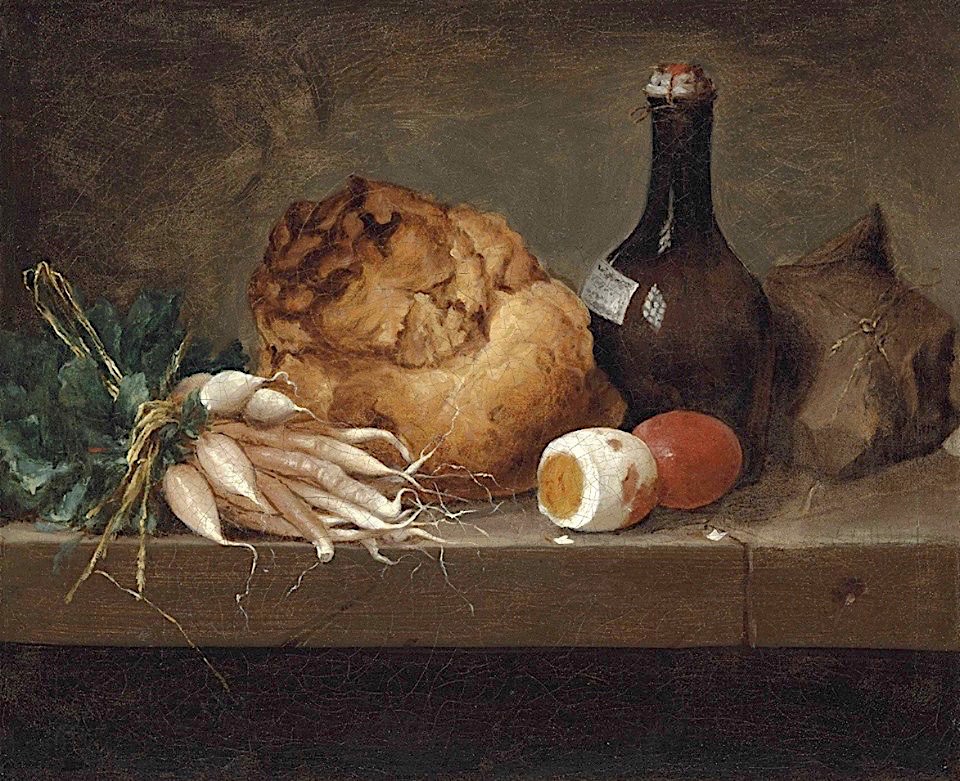 Anne Vallayer-Coster (1744-1818) Nature morte aux radis, miche de pain ...