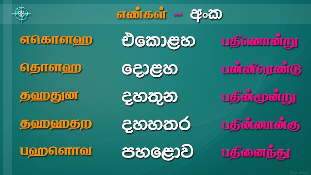 Learn Sinhala through Tamil: Lesson - 10 (11 - 20 Numbers) எண்கள்