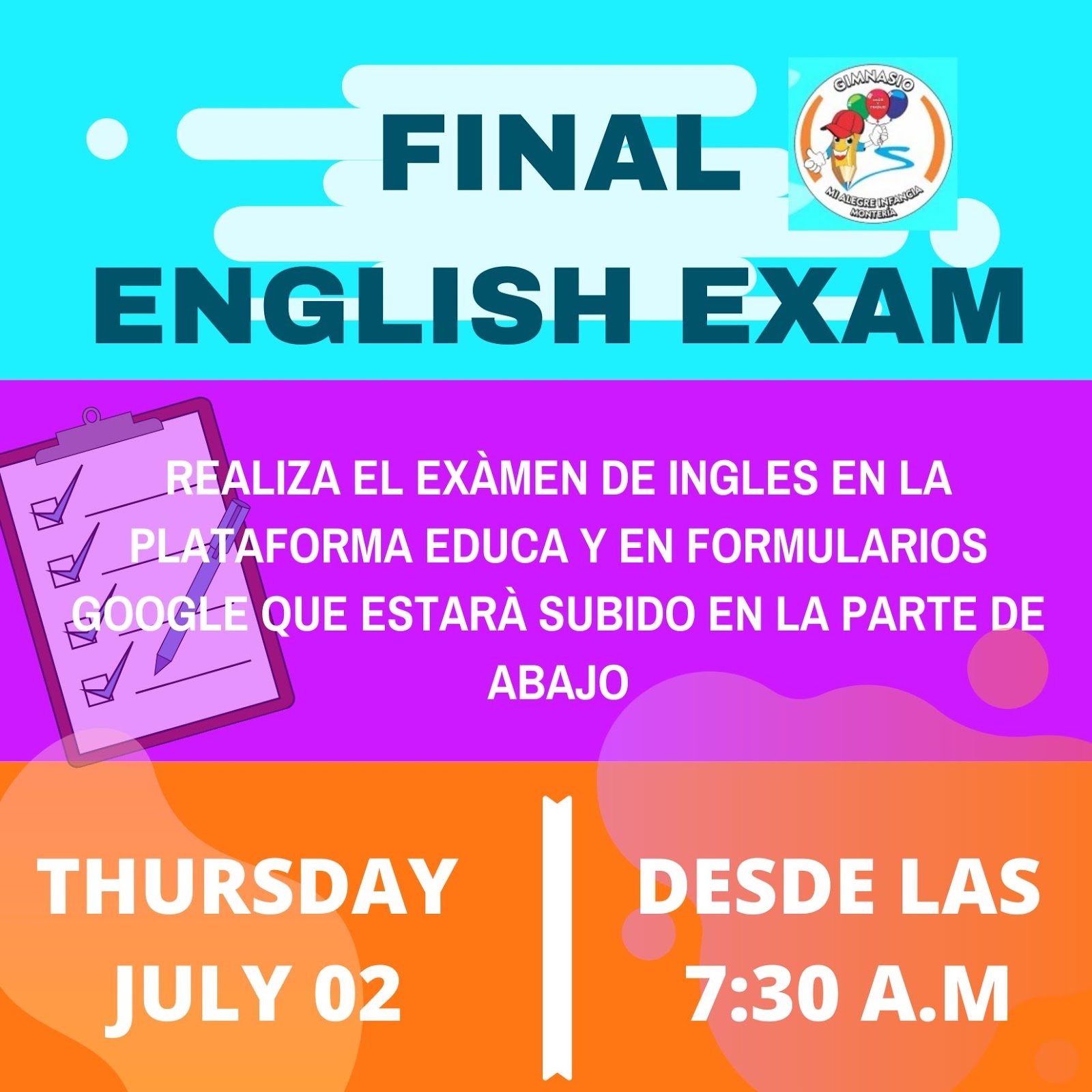 ENGLISH 5°: FINAL ENGLISH EXAM - SECOND TERM