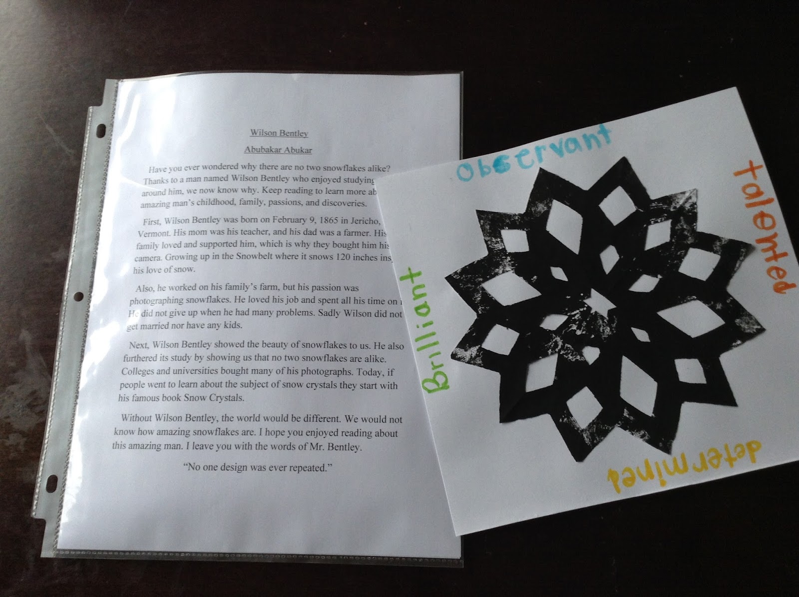 TeacherMomPlus3: Wilson 'Snowflake' Bentley Biography Study