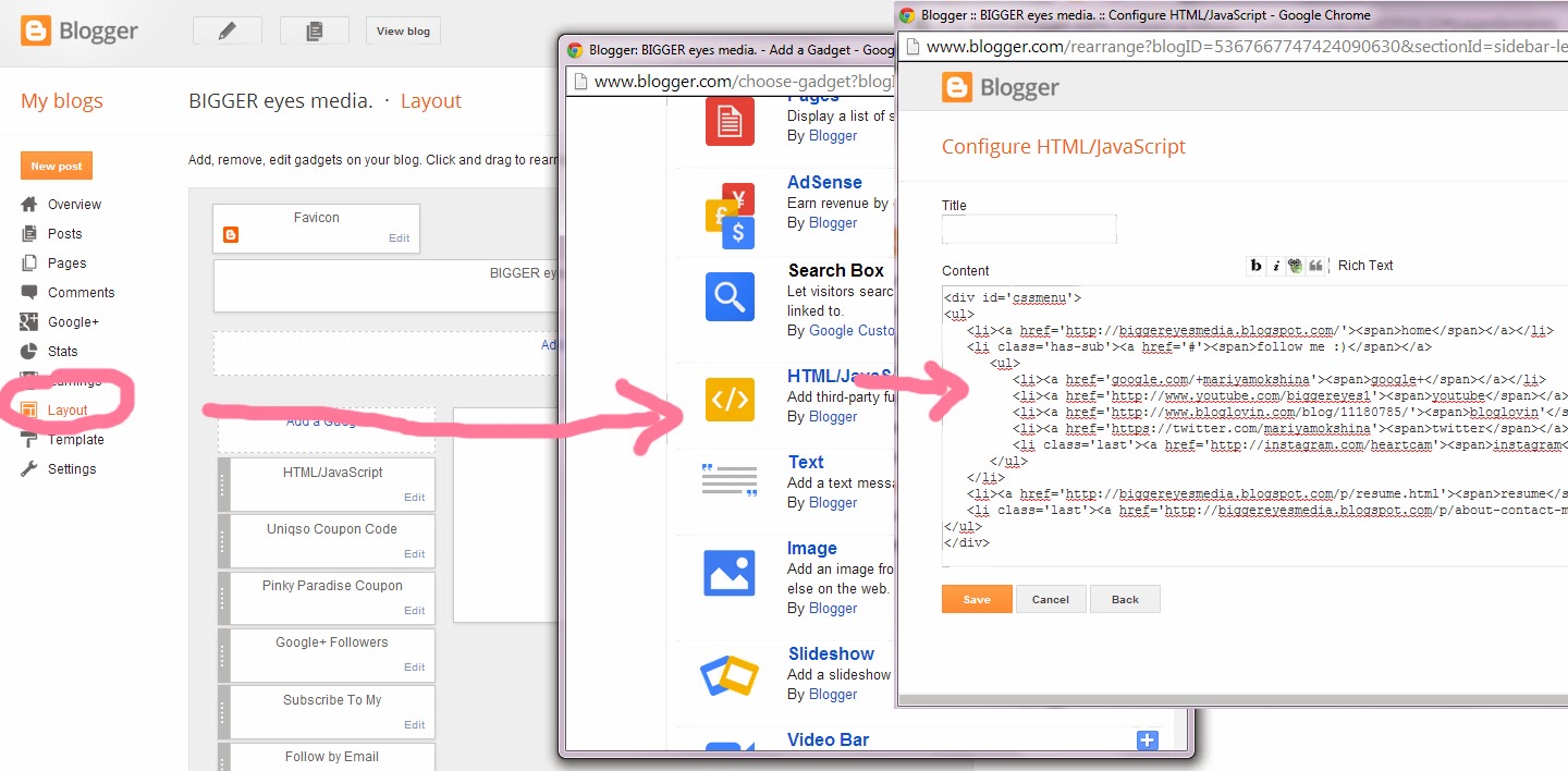 BIGGER eyes media.: How to add a drop down menu in blogger