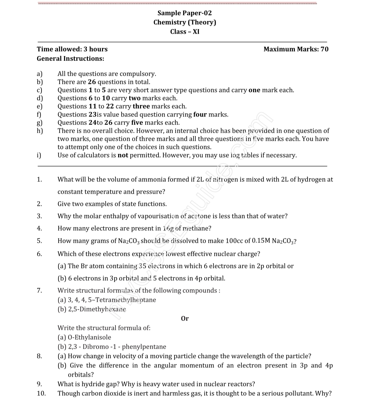CBSE Class 11th Chemistry Sample papers...