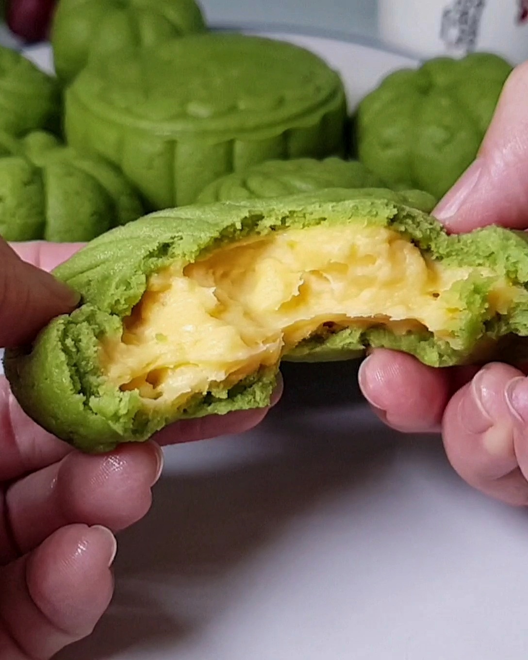Custard-Filled Matcha Snow Skin Mooncakes